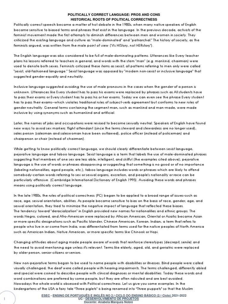 1 - Politically Correct Language | PDF | Linguistics