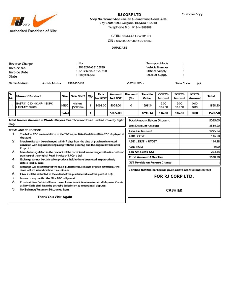 Nike Bag Invoice | PDF | Value Added Tax | Invoice