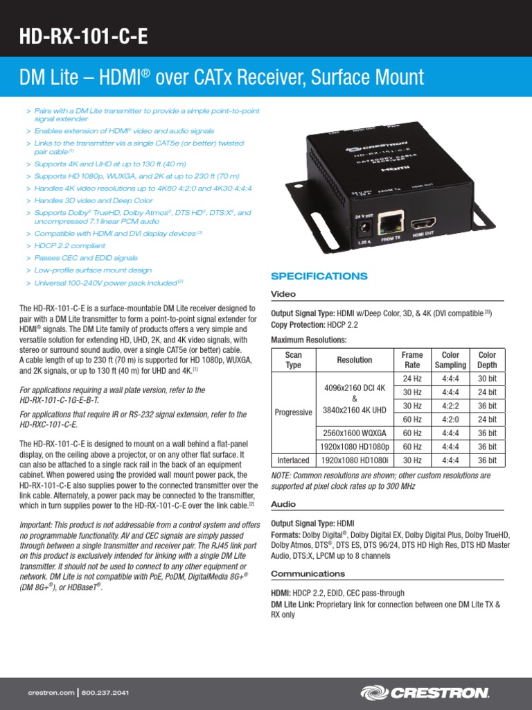 DM Lite - Hdmi Over Catx Receiver, Surface Mount: Hd-Rx-101-C-E | PDF ...