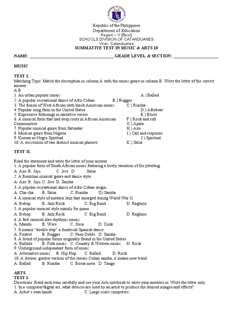 Summative 1 Music and Arts | PDF | Jazz | Performing Arts