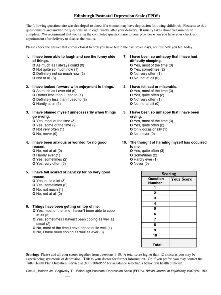 Edinburgh Postnatal Depression Scale | Download Free PDF | Depression ...