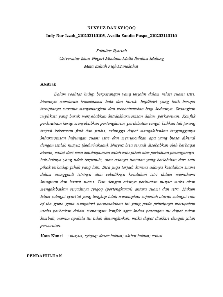 Fiqh Munakahah - Kelompok 9 - Nusyuz Dan Syiqoq | PDF