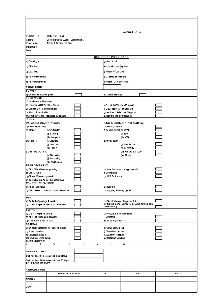 Pour Card Format | PDF | Concrete | Structural Engineering