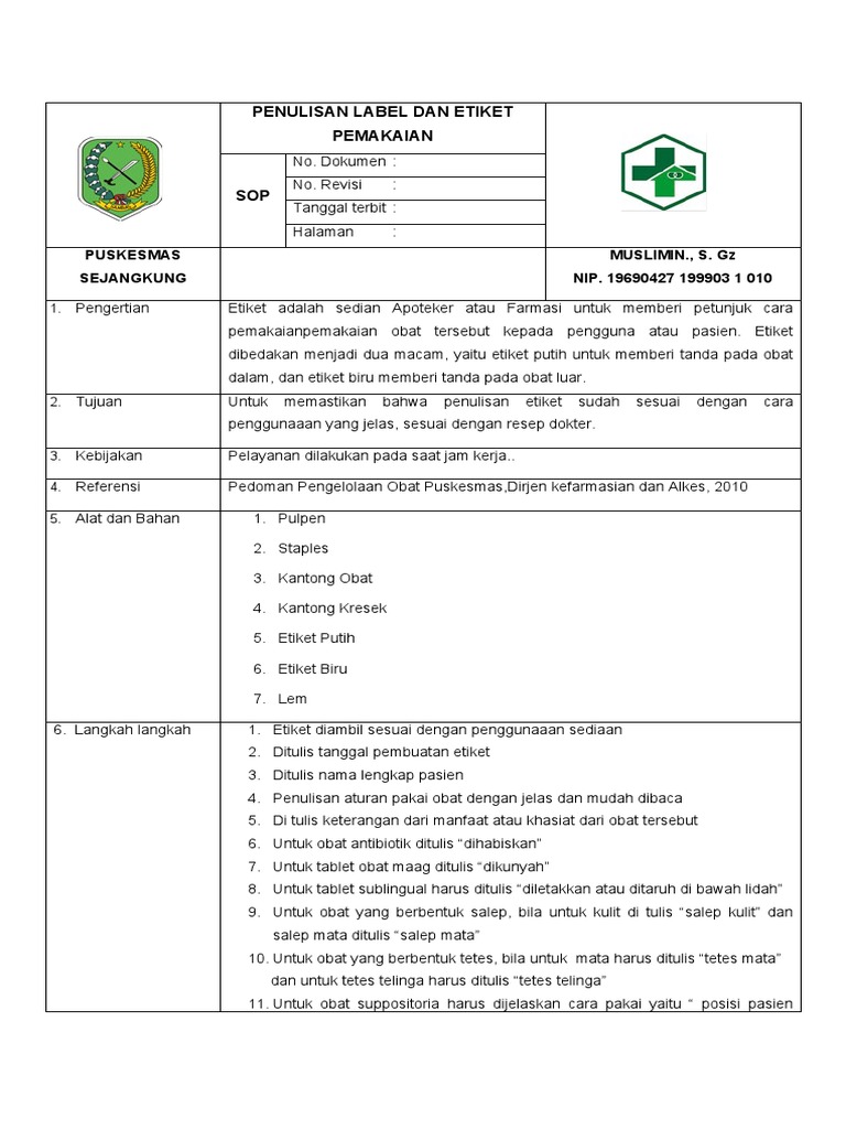 Panduan Penulisan Etiket Obat | PDF