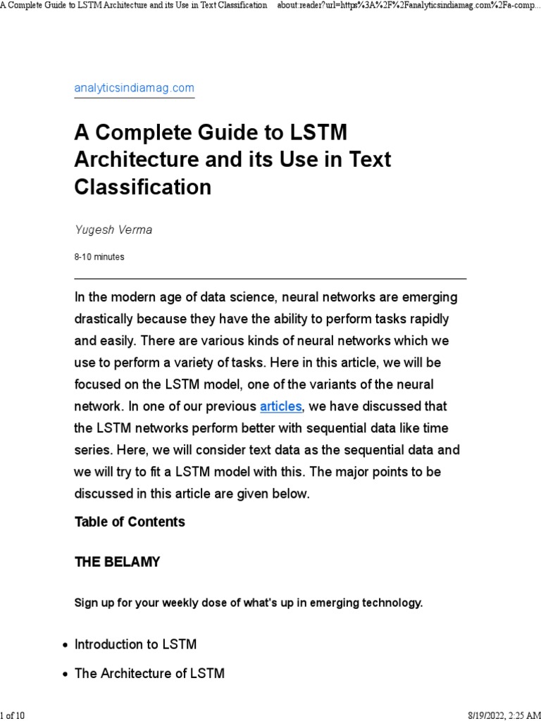 A Complete Guide To LSTM Architecture and Its Use in Text Classification | PDF | Artificial ...