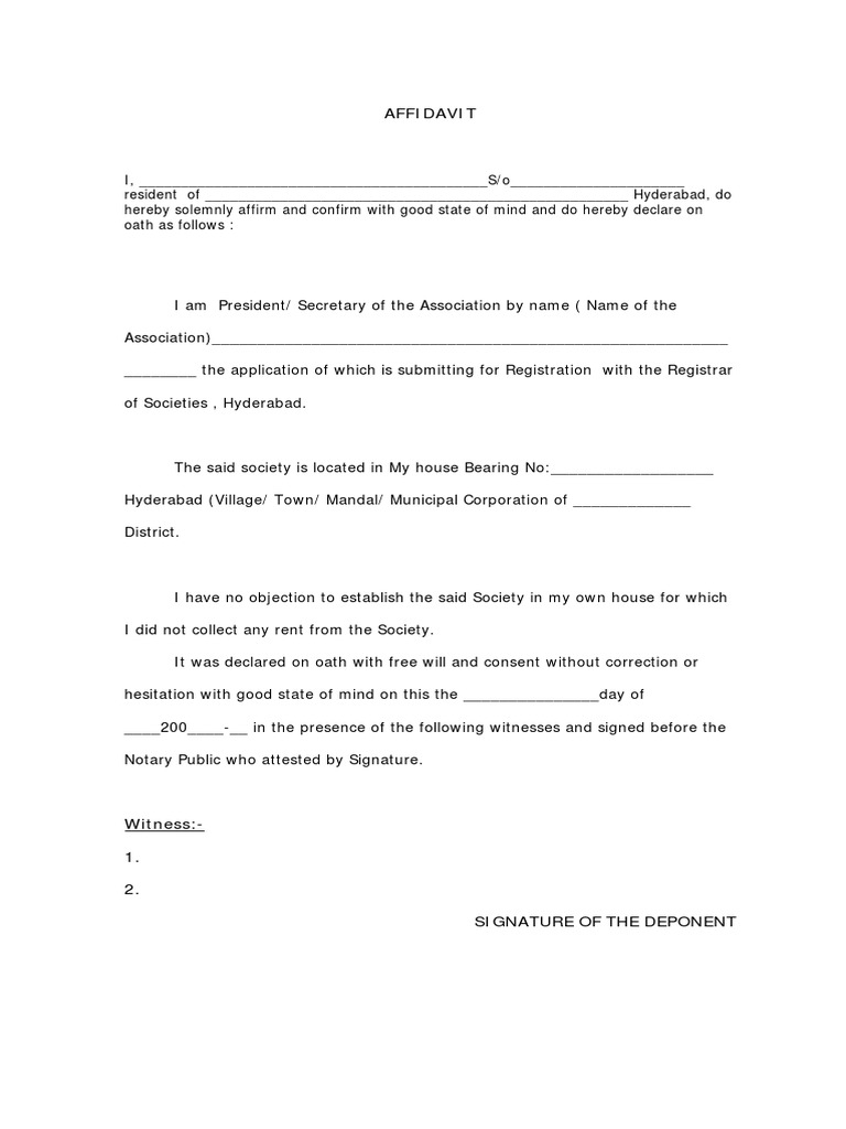 Societies Registration Affidavit | PDF