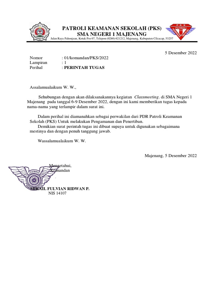 Surat Perintah Tugas Pks | PDF