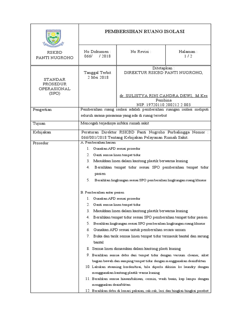Prosedur Pembersihan Ruang Isolasi | PDF | Sains & Matematika