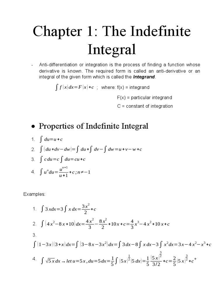 The Indefinite Integral: Techniques and Applications for Anti-Differentiation | PDF ...