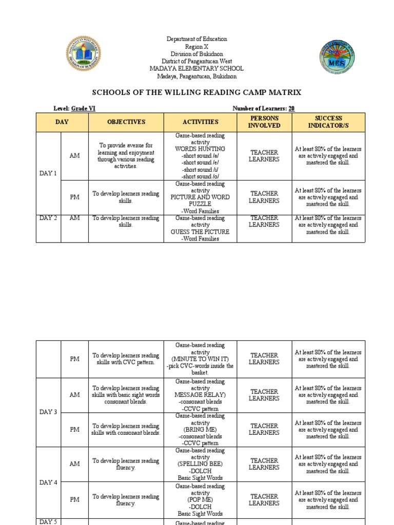 Reading Camp Matrix G-6 Resiveddddd | PDF | Fluency | Cognitive Science