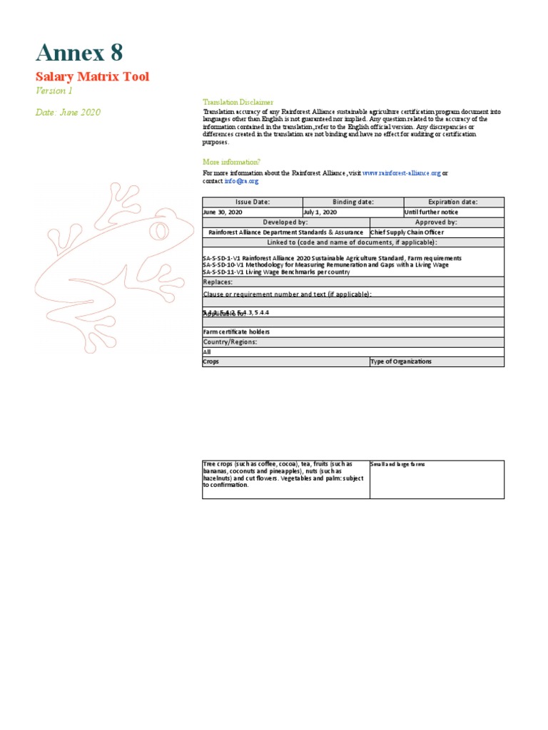 Salary Matrix Tool for Rainforest Alliance | PDF | Wage | Salary