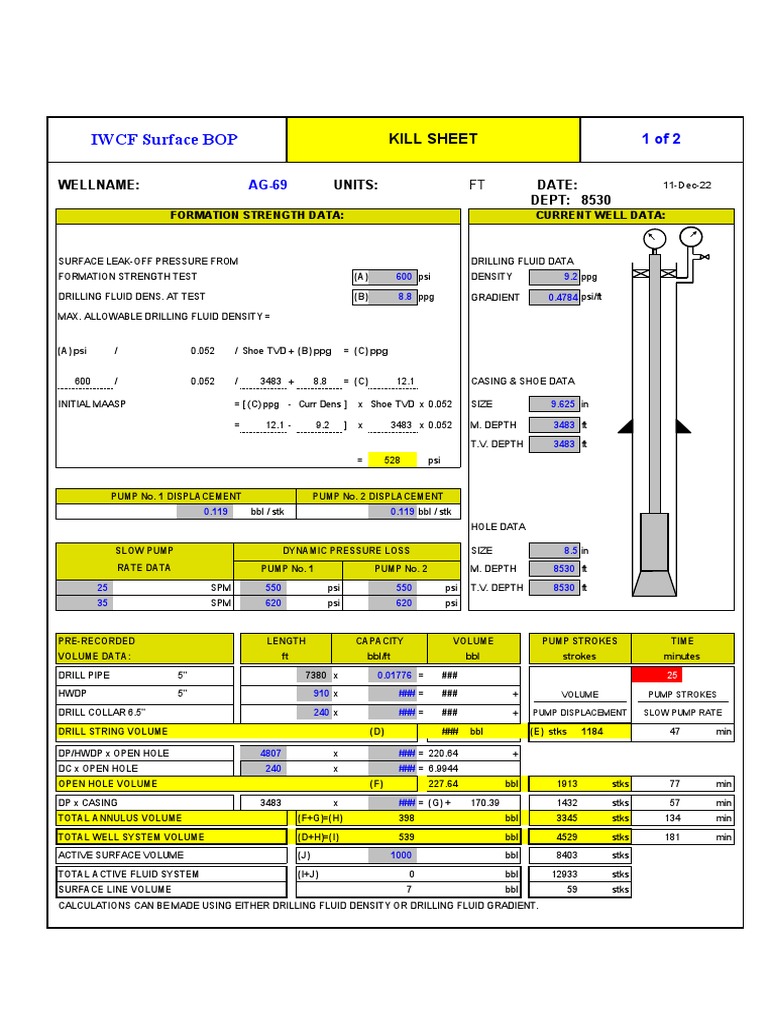 Kill Sheet IWCF | PDF | Pressure | Pump