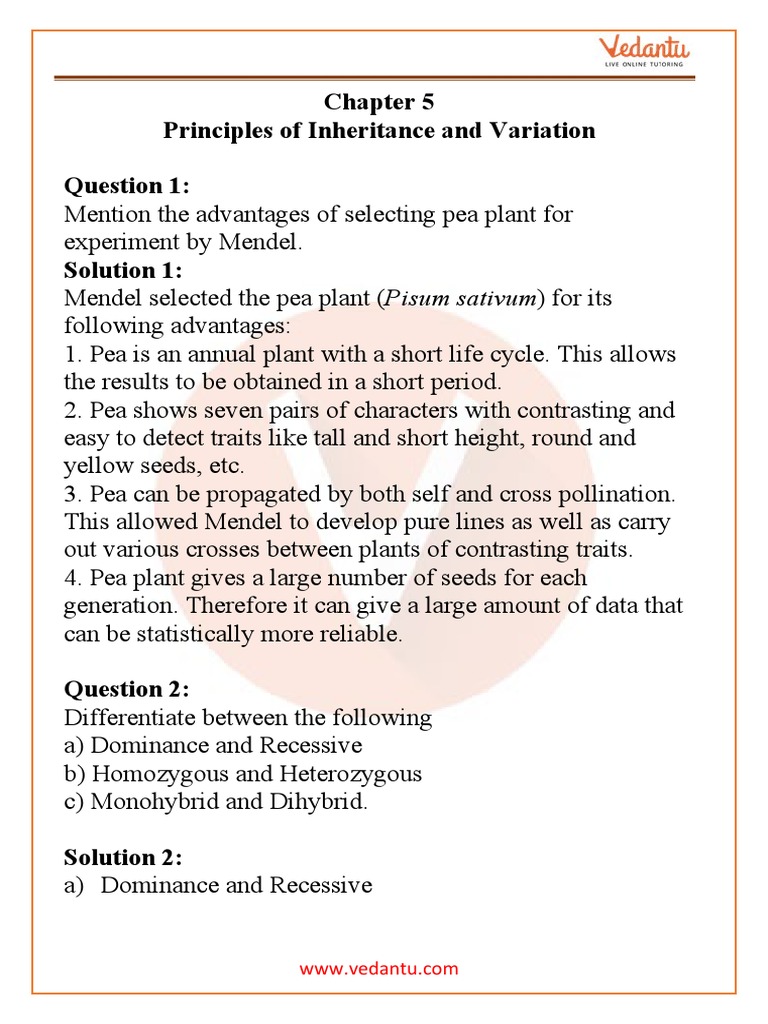 Class 12 - Biology - Principles of Inheritance and Variation | PDF | Dominance (Genetics) | Zygosity