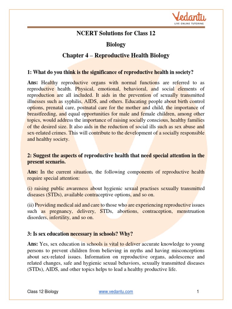 Class 12 - Biology - Reproductive Health | PDF | Birth Control ...