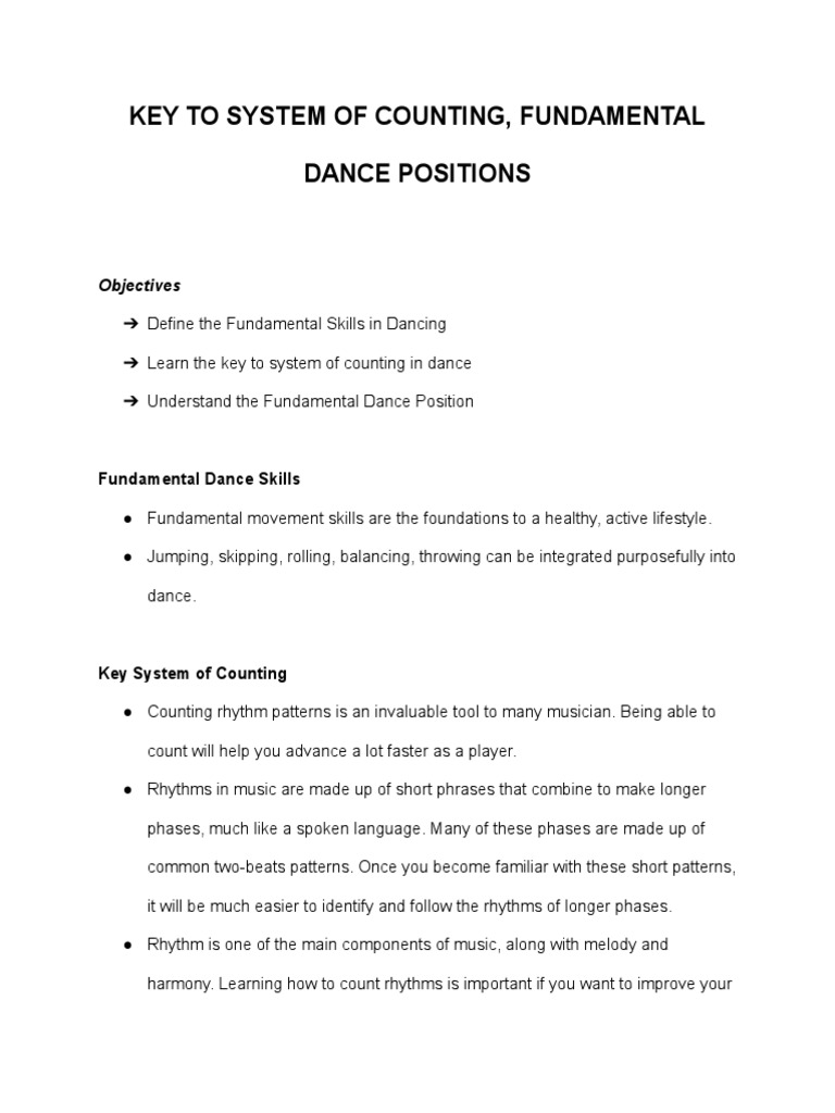 Key To System of Counting, Fundamental Dance Positions | PDF | Rhythm ...