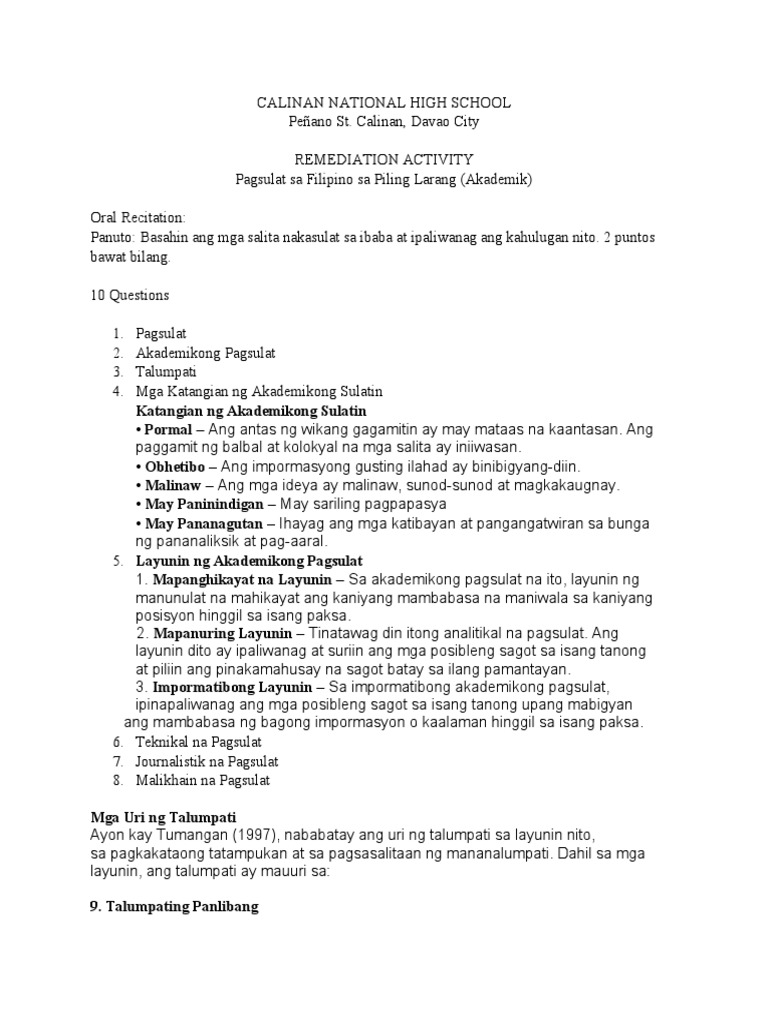 Remediation Filipino | PDF