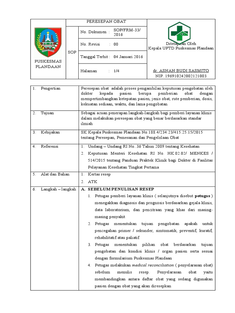 FRM-33 Sop Peresepan Obat | PDF