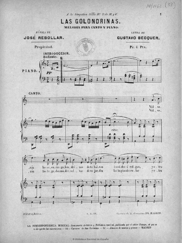 Las Golondrinas para Canto y Piano | PDF