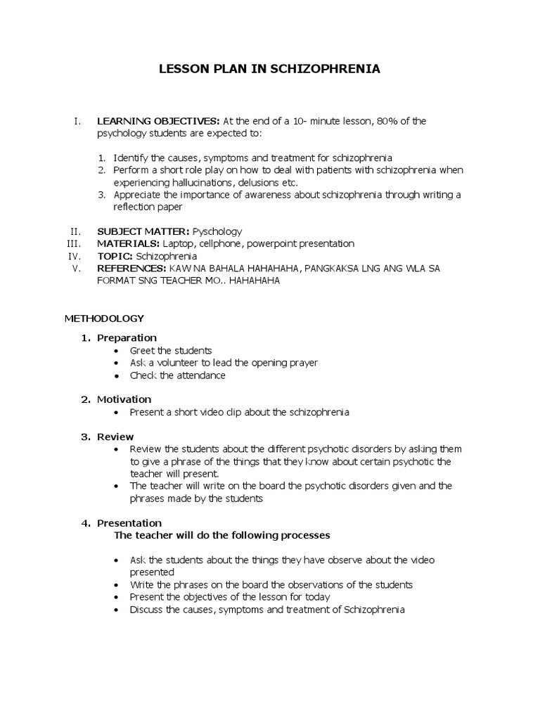 Lesson-Plan-In - Schizophrenia | PDF