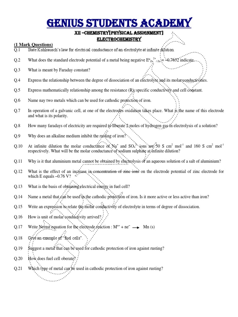 Electrochemistry (Physical Assignment) | PDF