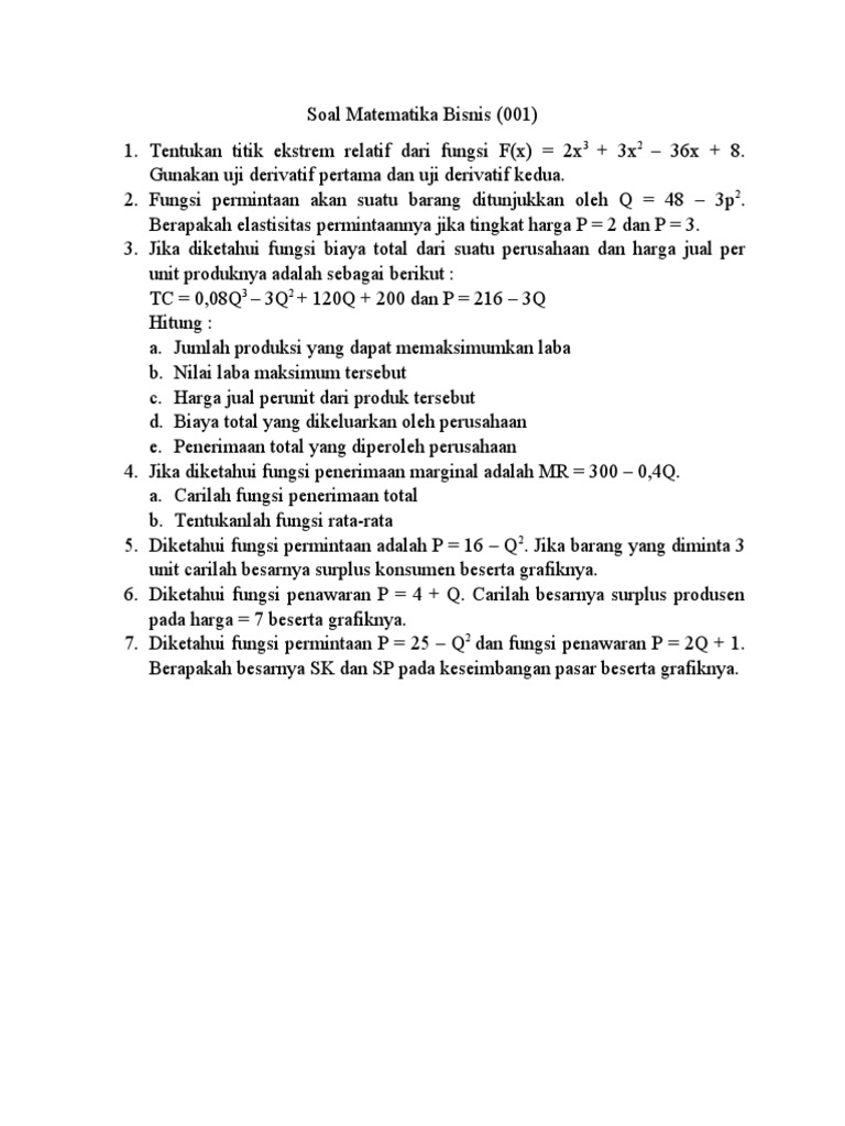 001 Soal Matematika Bisnis | PDF