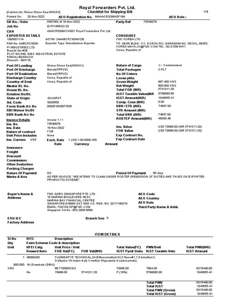 Royal Forwarders Pvt. Ltd. checklist document | PDF | Economies | Trade