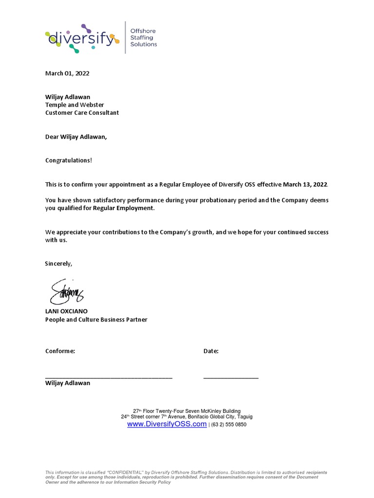 Regularization Letter - Wiljay Adlawan | PDF