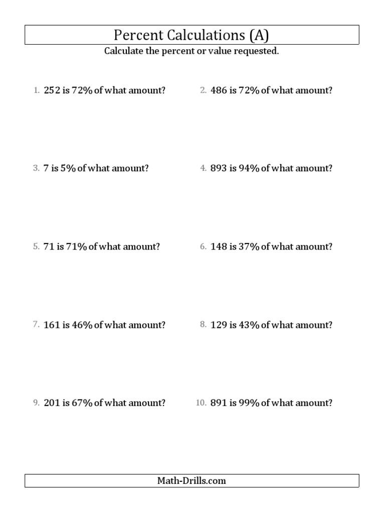 Percentage Worksheet | PDF