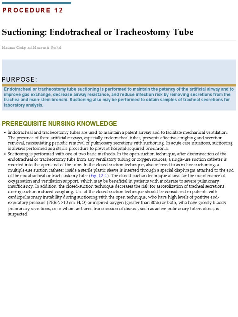 Suctioning Endotracheal or Tracheostomy Tube | PDF | Respiratory Tract ...