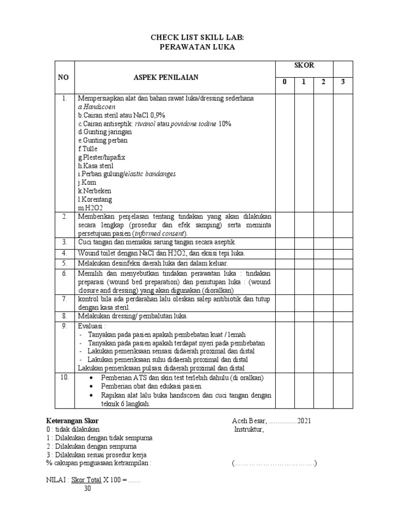 Checklist Perawatan Luka untuk Praktik Medis | PDF