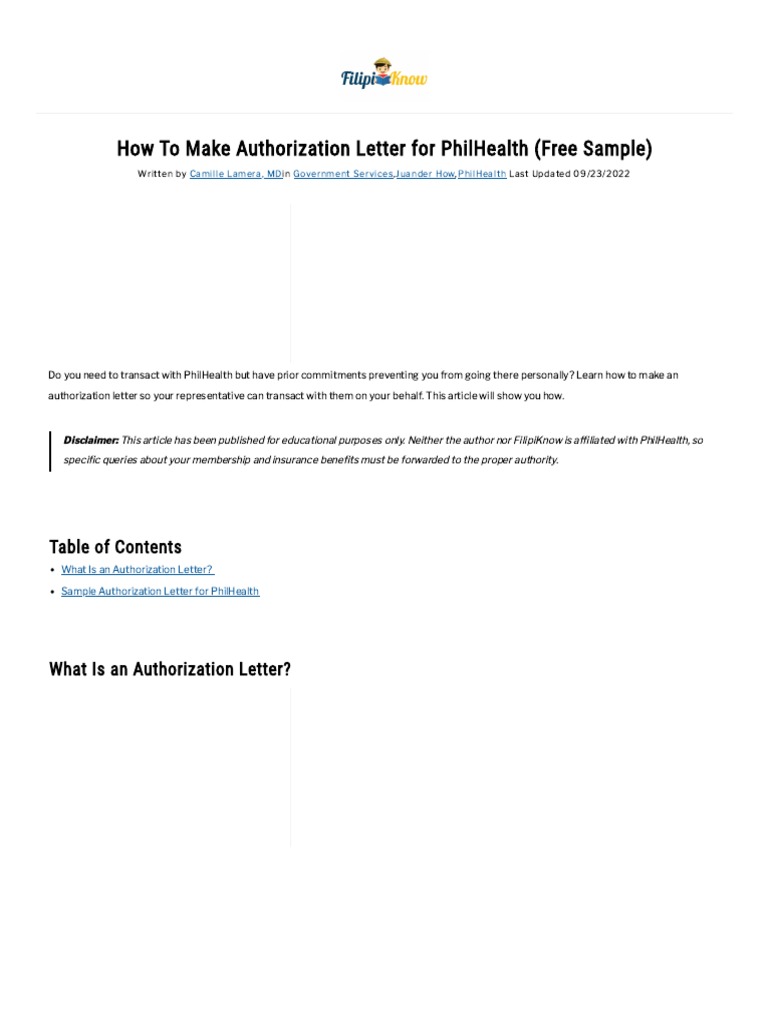 How To Make Authorization Letter For PhilHealth (Free Sample ...