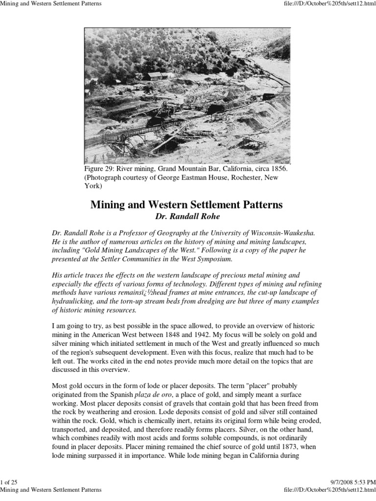 Mining and Western Settlement Patterns | PDF | Mining | Gold Rushes