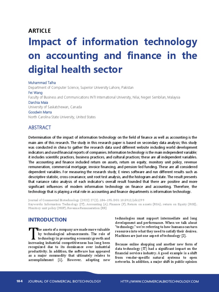 The Impact Of Information Technology On Accounting And Finance 1 Pdf