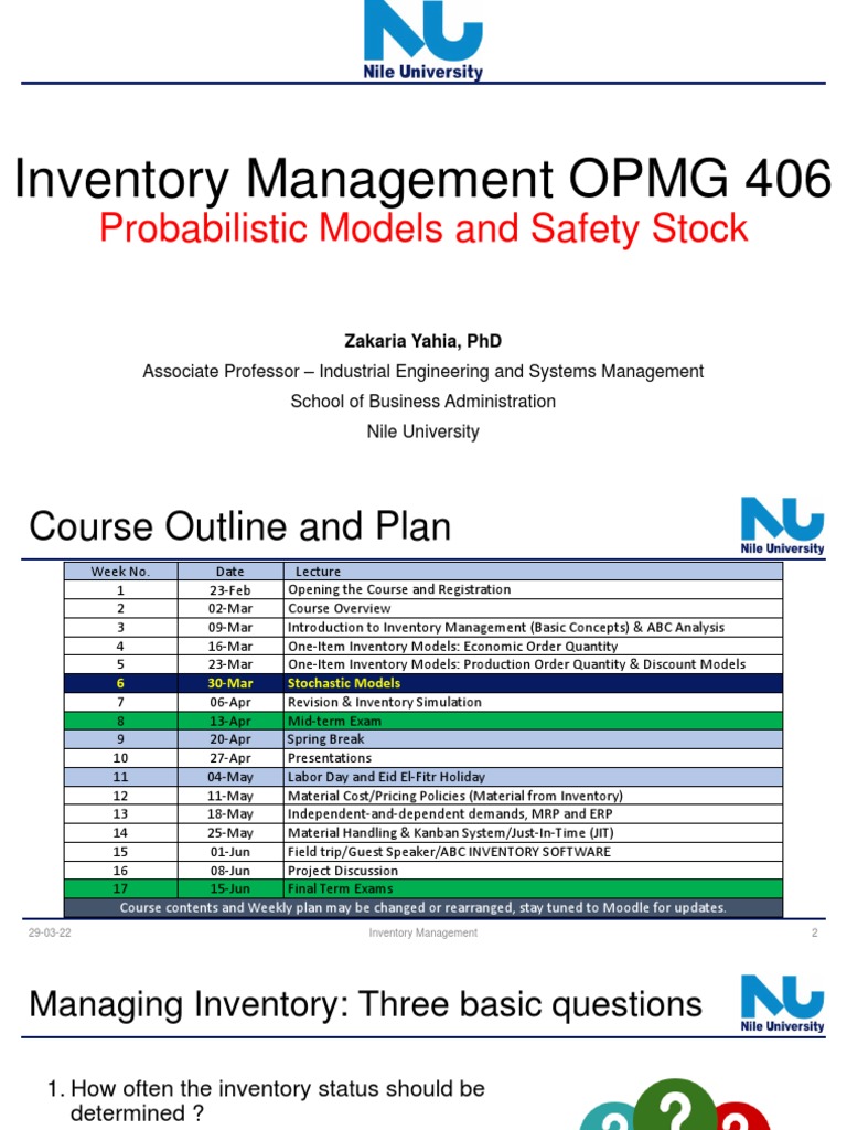 Inventory Management Opmg406 L05 Probabilistic Models And Safety