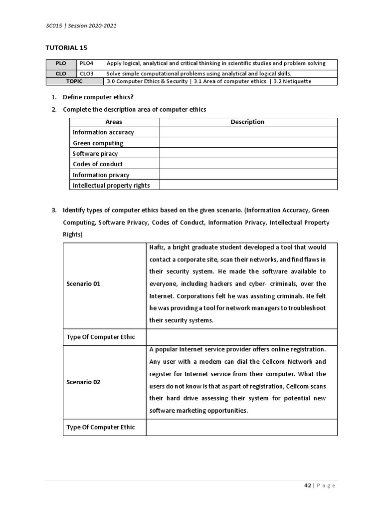 Analyzing Various Scenarios to Determine Applicable Types of Computer Ethics | PDF | Computer ...