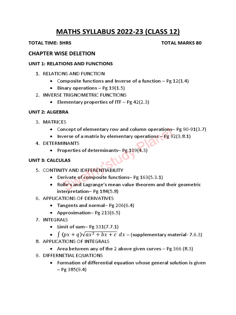 Maths Syllabus 2023 | PDF | Determinant | Matrix (Mathematics)