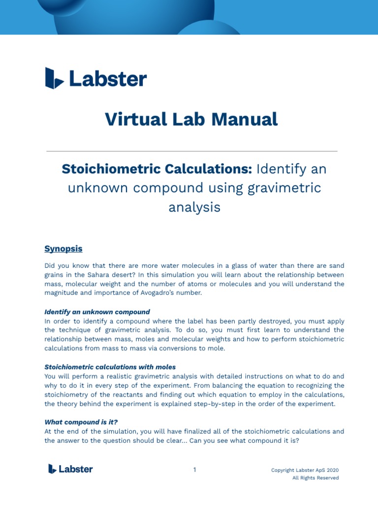 Exp 2 - Stoichiometric Calculations - Identify An Unknown Compound ...