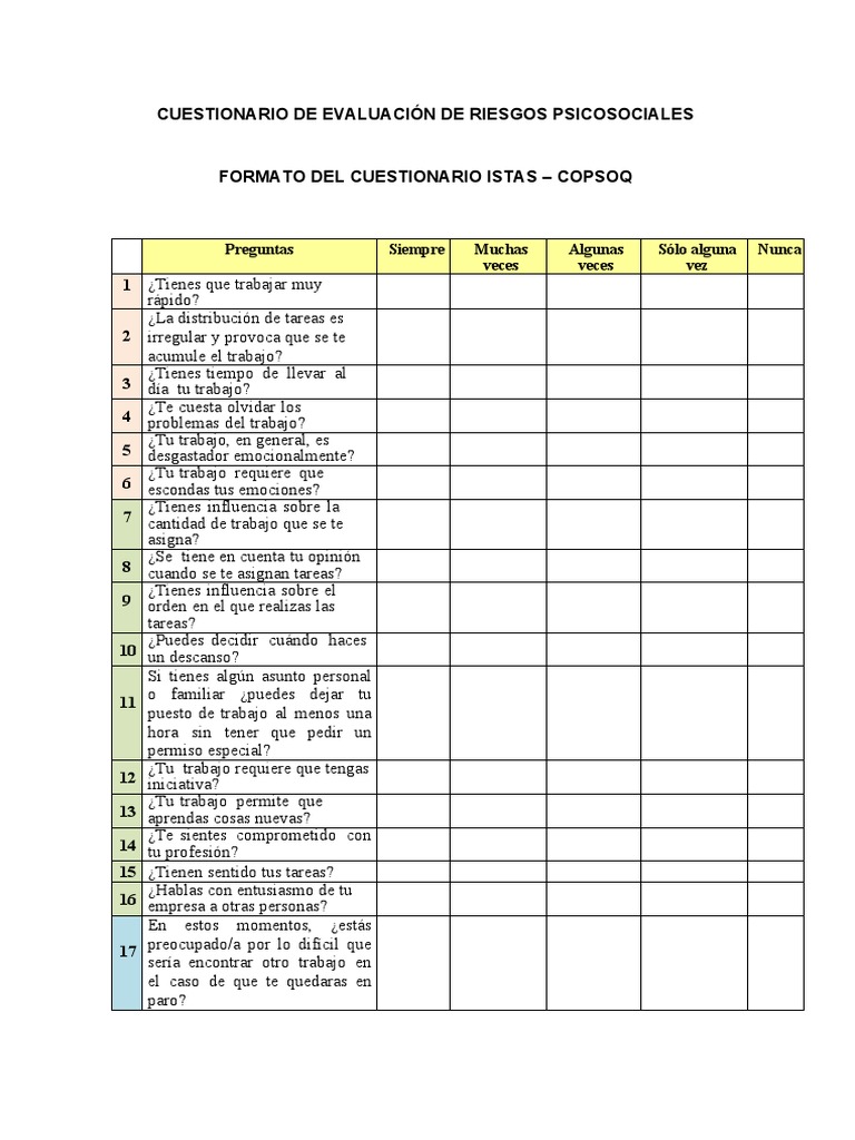 CUESTIONARIO DE EVALUACIÓN DE RIESGOS PSICOSOCIALES | PDF