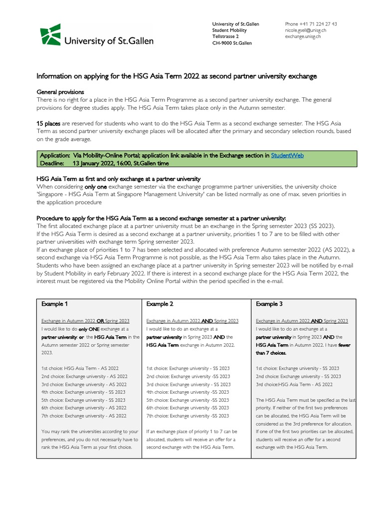 HSG Asia Term 2022 As 2nd Exchange Semester - ENG | PDF