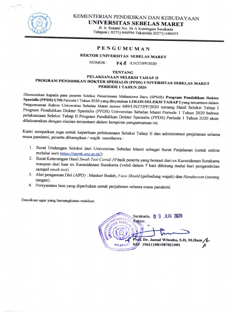 Pengumuman Pelaksanaan Seleksi Program Pendidikan Dokter Spesialis ...