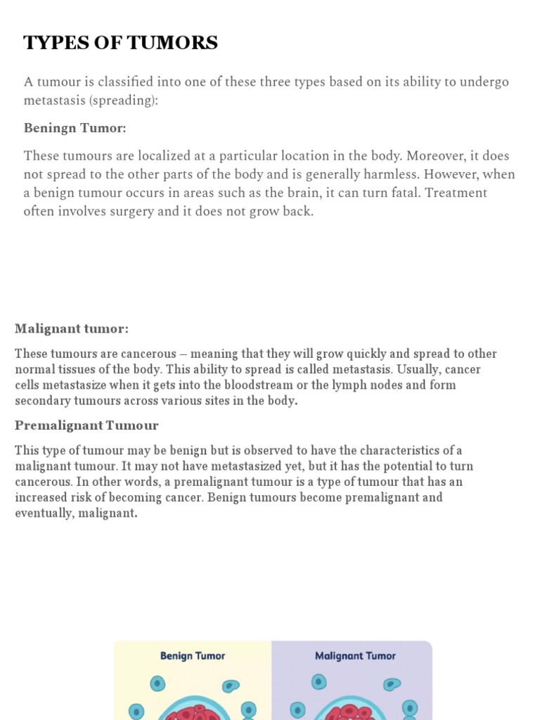 Types of Tumors: Benign, Malignant & Premalignant | PDF