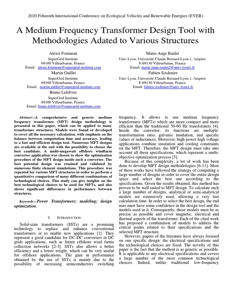 Fouineau Full Paper Medium Frequency Transformer Design Tool | PDF ...