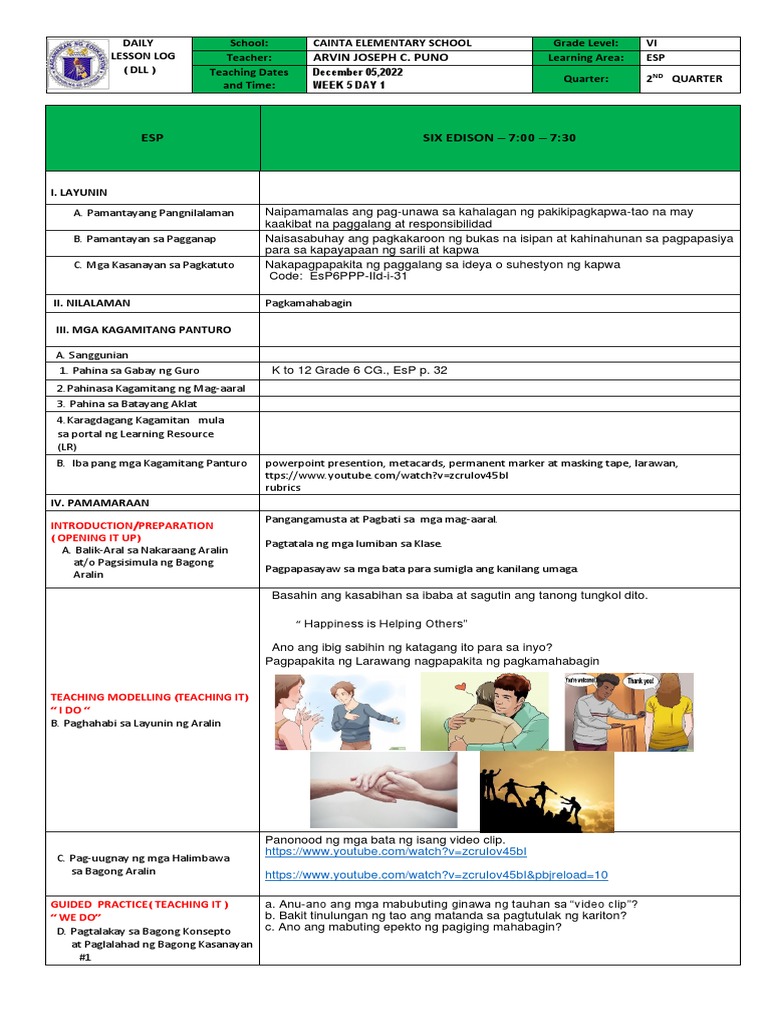 DLL Esp 6 Q2 Week 5 - Day 1 | PDF