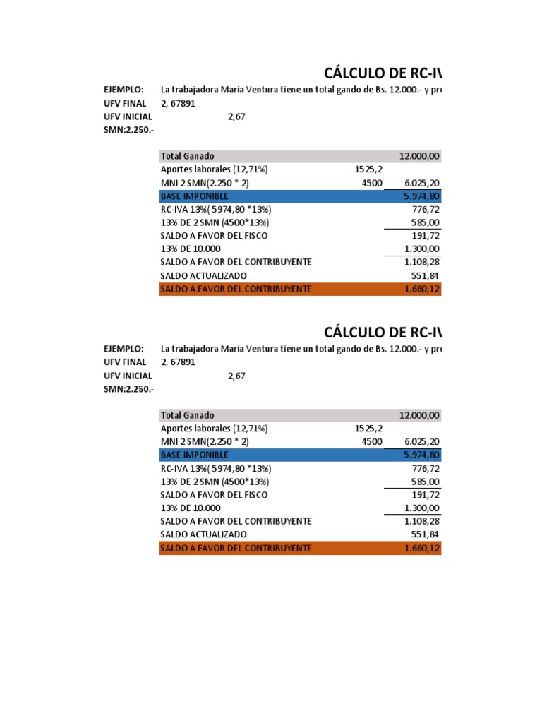 Cálculo de RC-IVA y Saldo Contribuyente | PDF