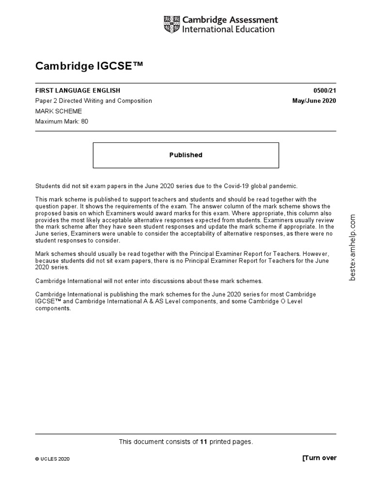 Cambridge IGCSE™: First Language English 0500/21 May/June 2020 ...