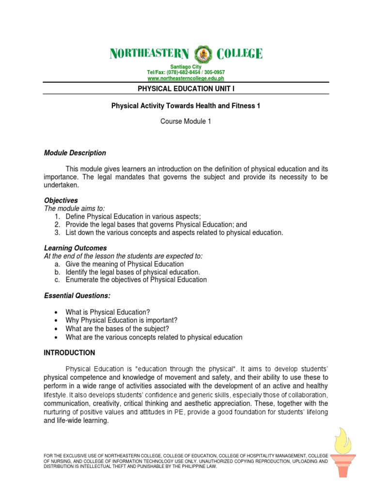 PE-11-MODULE-1-UNIT-1 | PDF | Physical Education | Learning