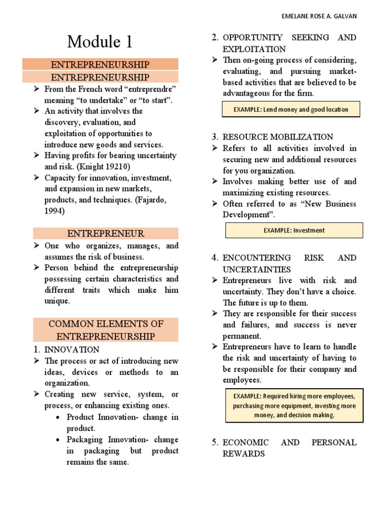 ENTREP NOTES Eme | PDF | Entrepreneurship | Behavioural Sciences
