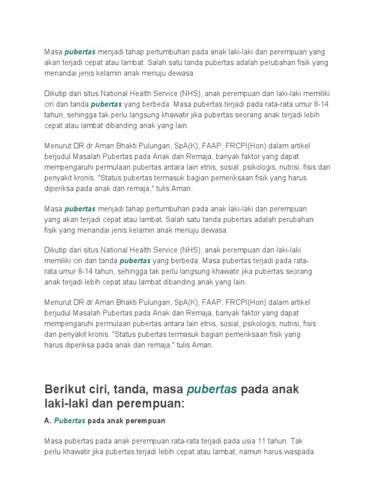 Artikel Masa Pubertas | PDF | Kesehatan Holistik