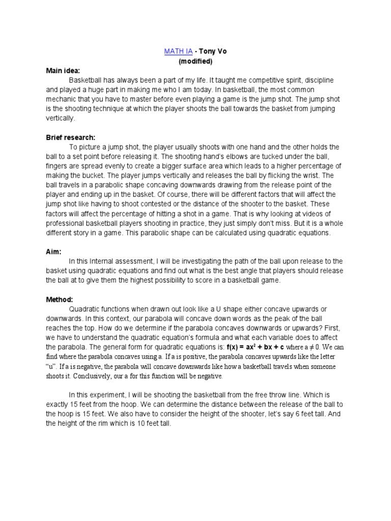 Math Ia Finding The Best Jump Shot Angle Pdf Quadratic Equation