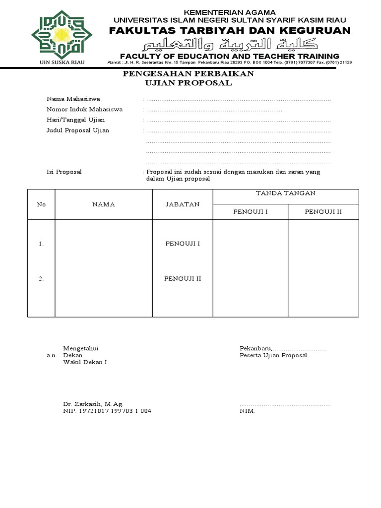 Blanko Pengesahan Perbaikan Ujian Proposal | PDF